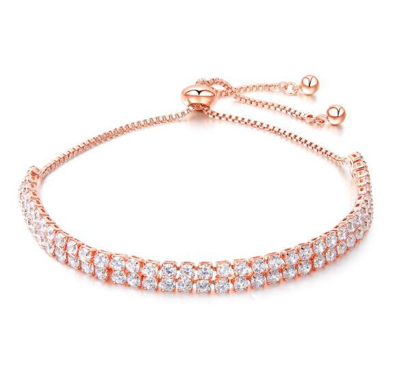 Double Row Chained Adjustable Slider 18k Gold Plated Diamond Zirconia ...