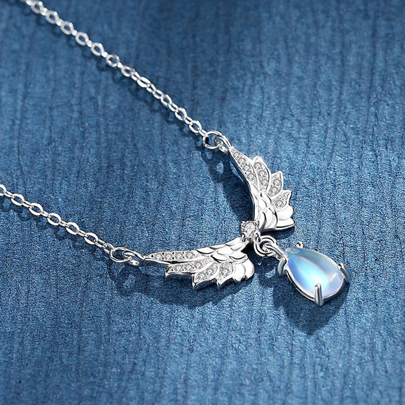 925 Silver Angel Wings Guardian Real Moonstone Necklace – Catchyshine