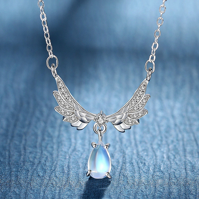 925 Silver Angel Wings Guardian Real Moonstone Necklace – Catchyshine